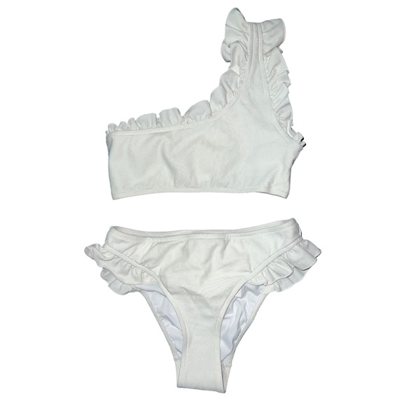 CHANEL | Swim | Chanel 23s White Ruffle Cc Logo Two Piece Bikini Swim ...
